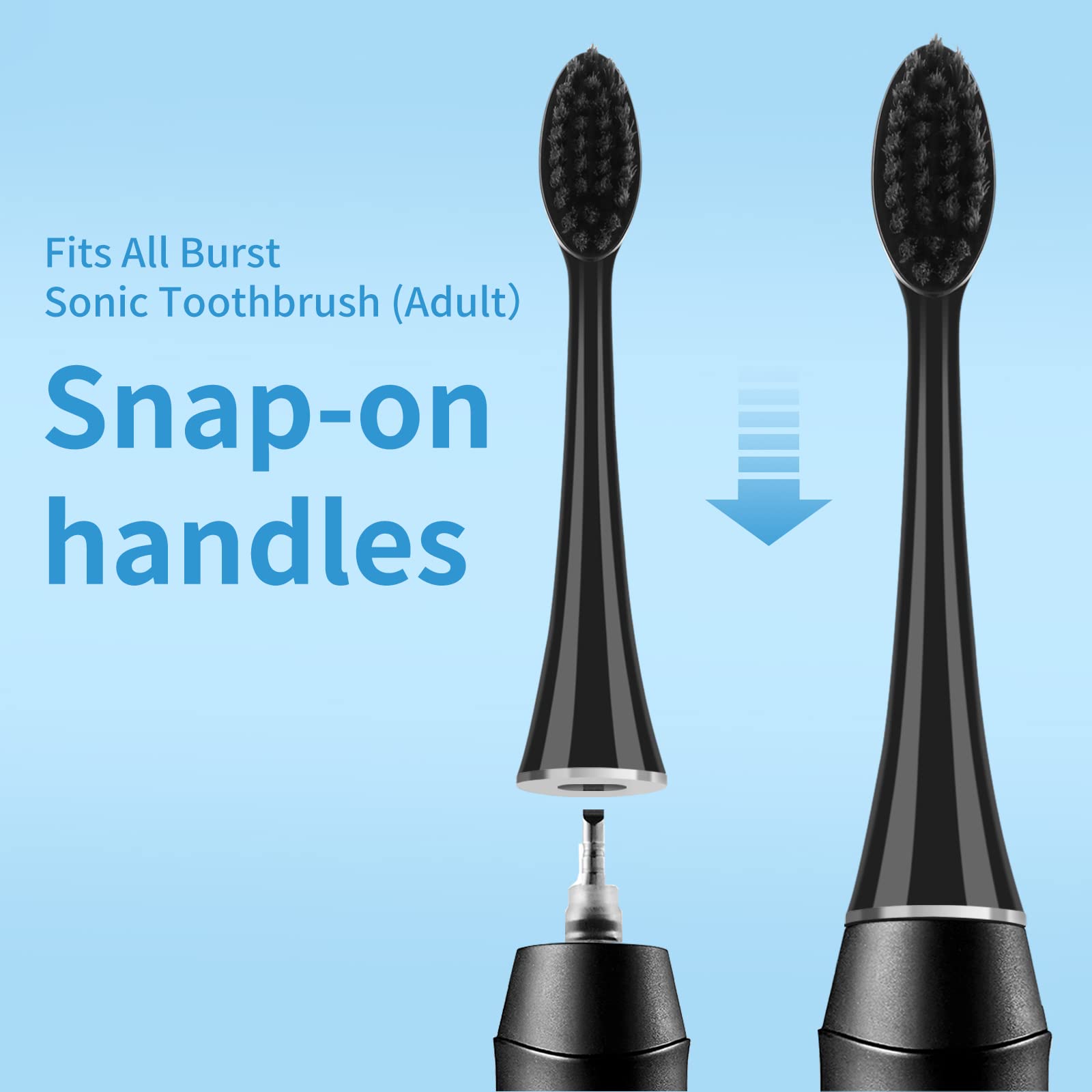 Replacement Toothbrush Heads for Burst Sonic Toothbrush with Dust Cover Caps, Charcoal Soft Bristles for Deep Clean, Stain & Plaque Removal, Pack of 10, Black