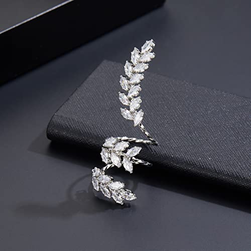 Mytys Fashion CZ Cocktail Rings for Women-Cubic Zirconia Knuckle Rings-Silver Leaf Desigh Open Adjustable Ring