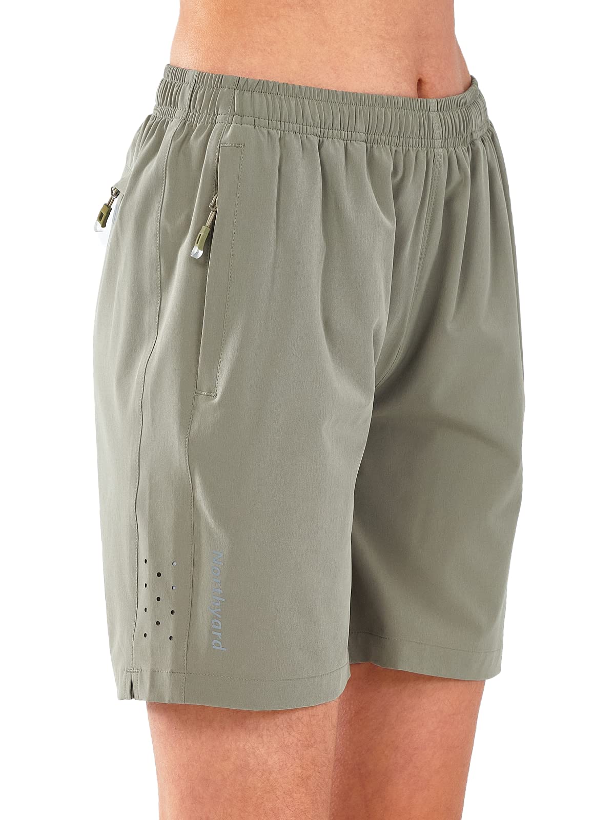 NORTHYARD Women's Athletic Hiking Shorts Quick Dry Active Running Lightweight Shorts for Gym Workout with 3 Zipper Pockets Greyblue L