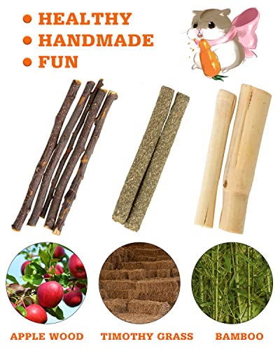 Sofier Hamster, Guinea Pig Toys Accessories Natural Chews for Teeth Rabbit Bunny Rat Chinchilla Hideout Ball Apple Wood Timothy Hay Sticks