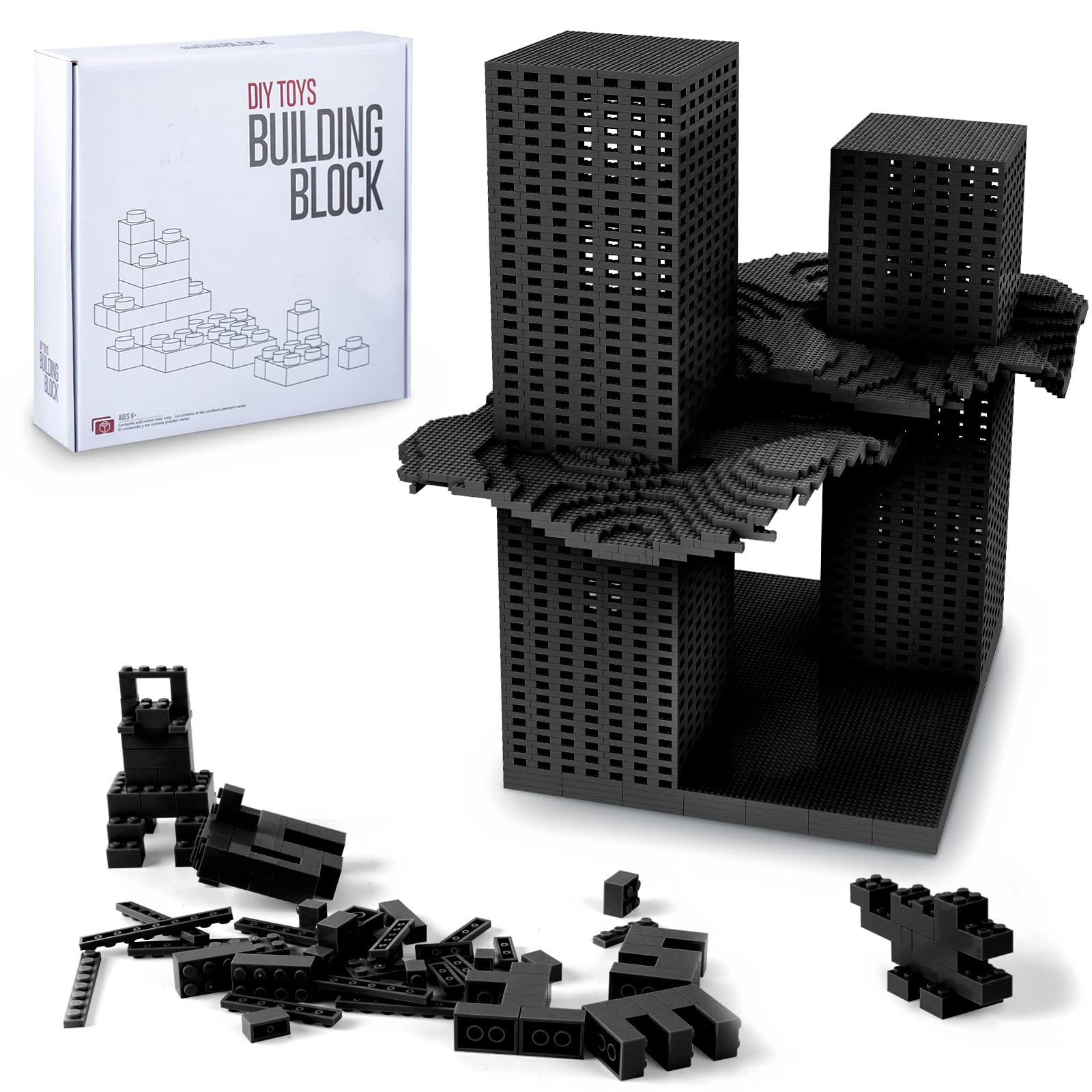 Lekebaby Building Bricks 1500 PCS Basic Building Blocks, Compatible with All Major Brands (Black)