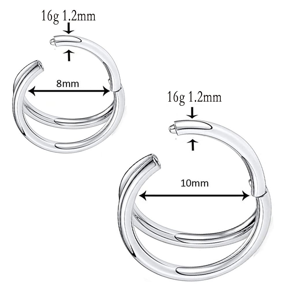Nose Rings Hoops Nose ring Double Septum Ring Cartilage Hoop Lip Rings For Women 16g Rainbow 8/10mm