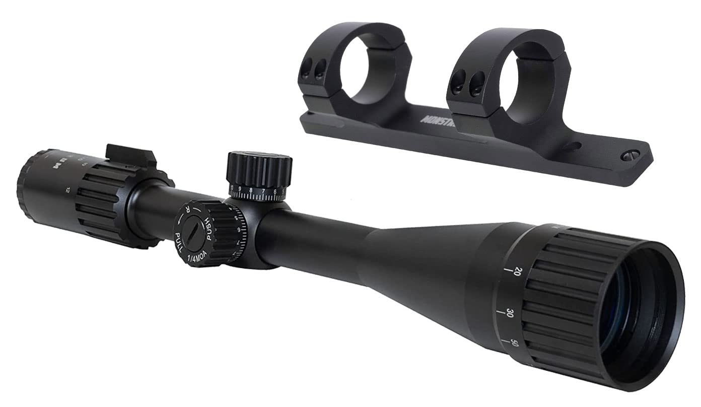 Monstrum Scope Mount Compatible with Savage Axis Rifles | Low Profile | 1 Inch Diameter | 4-12x44 Rifle Scope with Adjustable Objective | Bundle