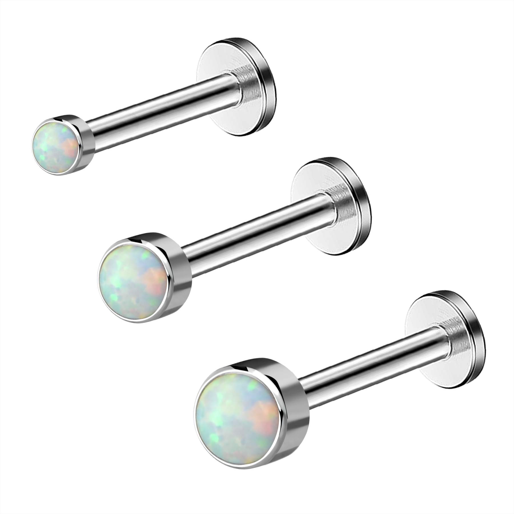 OUFER 16G Lip Rings Studs, G23 Solid Titanium Lip Piercings Studs, White Opal Cartilage Earrings, Labret Piercing Jewelry Helix Tragus Earrings For Women And Men