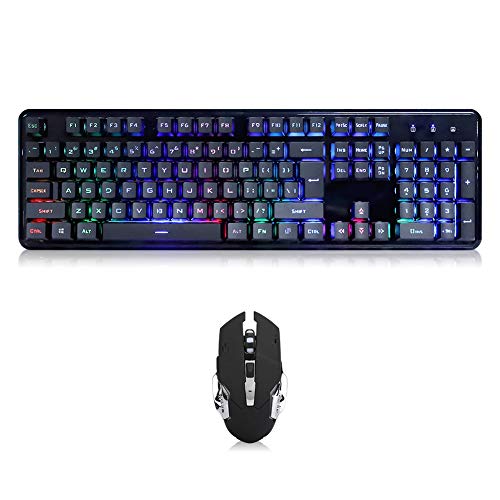 Pomya USB Keyboard Mouse Set, Gaming Keyboard with Backlight Effet with Mouse 800 1200 1600dpi Adjustable Universal for All System