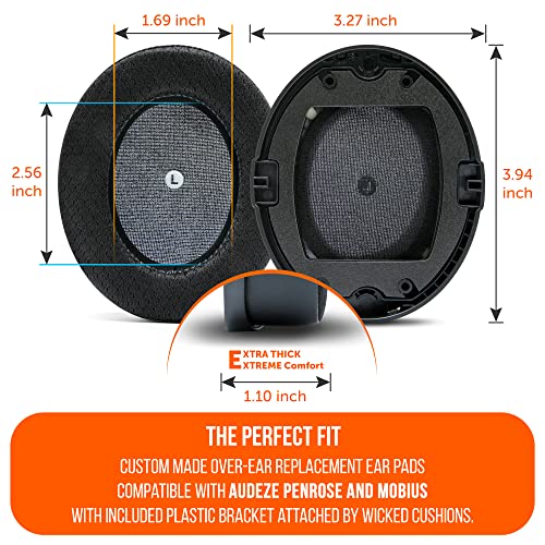 WC Freeze Penrose - Hybrid Fabric Cooling Gel Replacement Earpads for Audeze Penrose & Mobius, Made by Wicked Cushions, Improved Durability, Thickness and Sound Isolation | Black