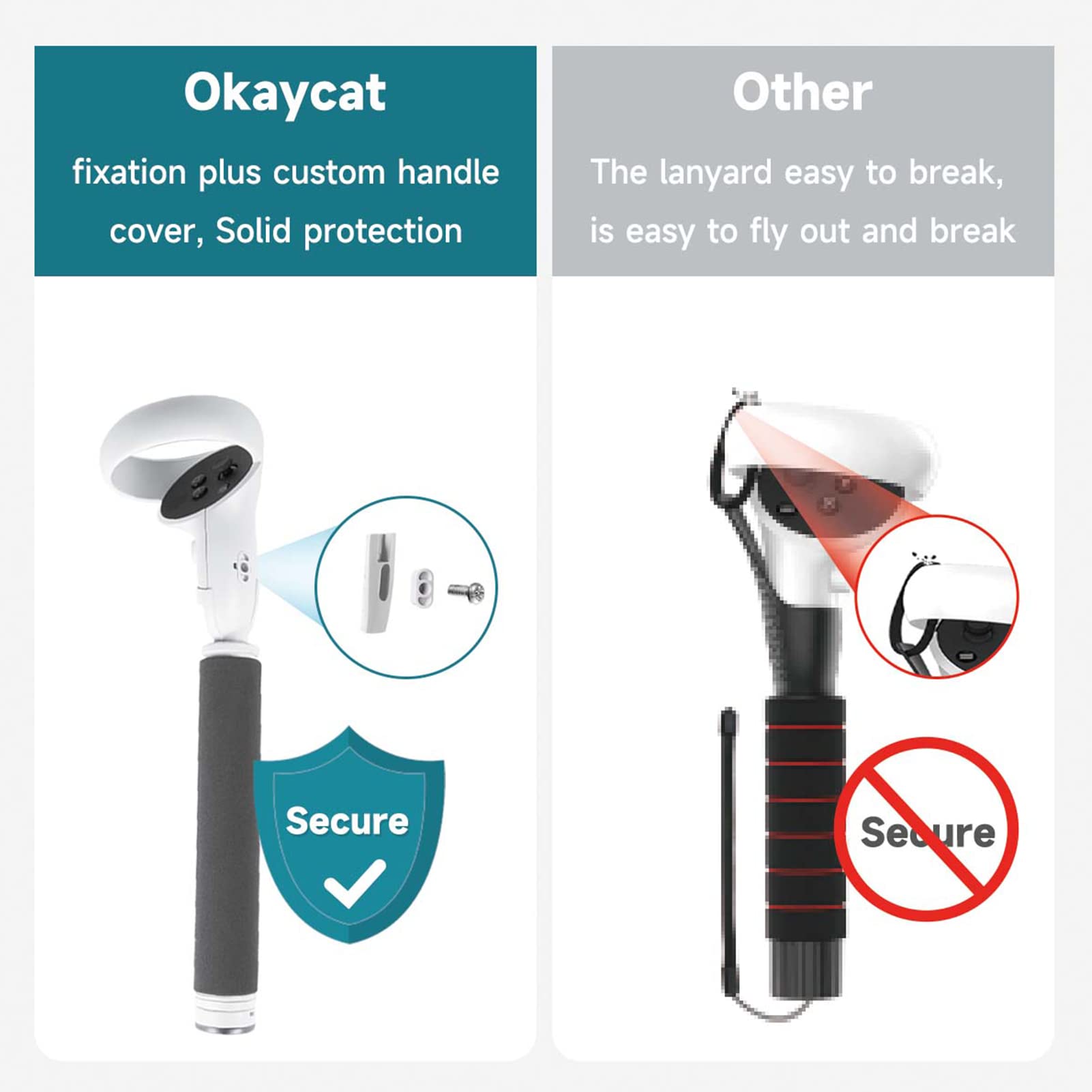 Okaycat BeatSaber Extension Handle Controller Grips Attachment for Oculus Quest 2, 2 in 1 Handle Play Gorilla Tag Golf Club/Supernatural Enhance VR Gaming