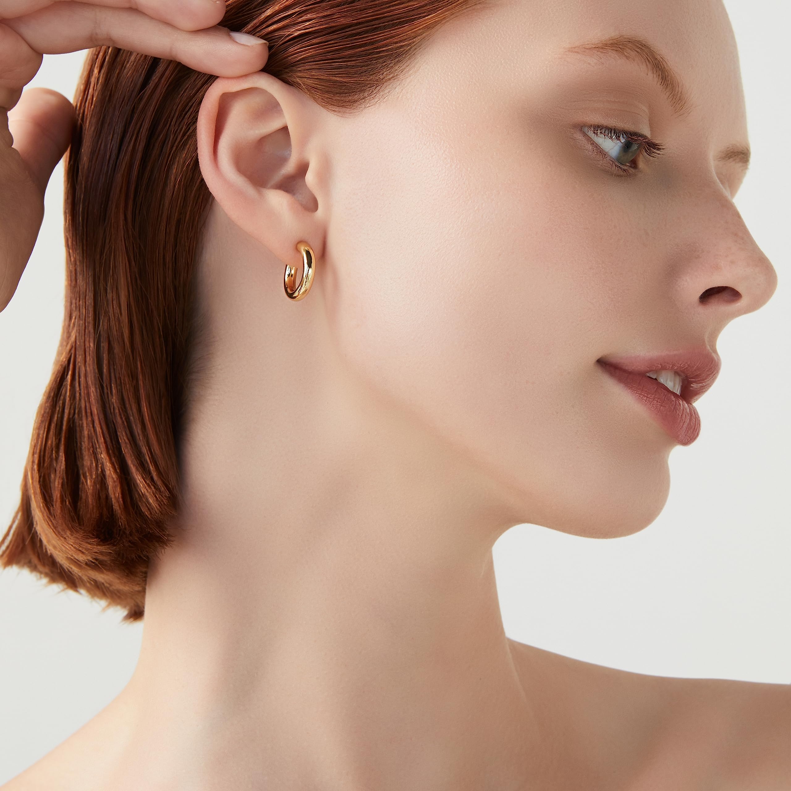 Miabella 925 Sterling Silver or 18Kt Gold Over Silver 3mm High Polished Lightweight Chunky Hoop Earrings for Women Made in Italy (Yellow-gold-plated-silver)