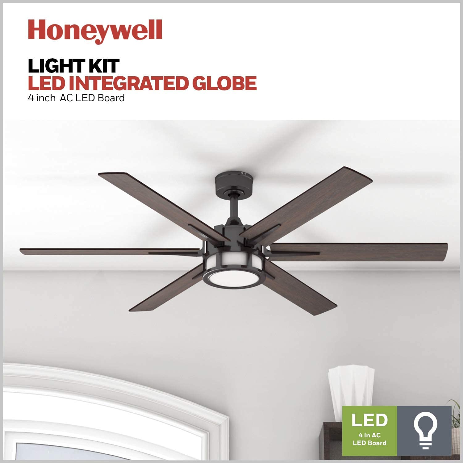 Honeywell Ceiling Fans Kaliza, 56 Inch Indoor Modern LED Ceiling Fan with Light and Remote Control, Dual Mounting Options, 6 Blades with Dual Finish, Reversible Motor - 51036-01 - (Bronze)