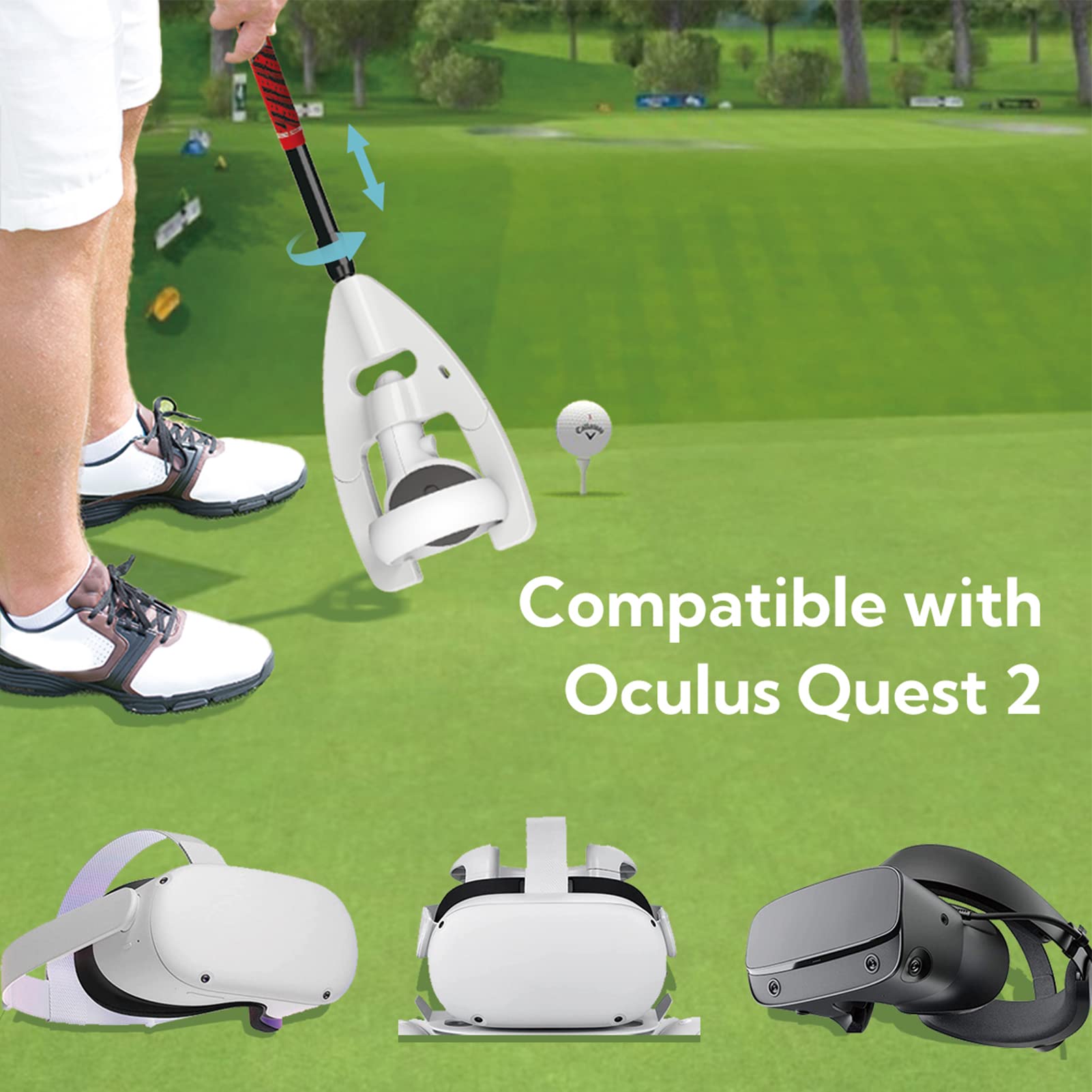 Okaycat Golf Club Handle for Oculus Quest 2 Accessories, Golf Club Adapter Compatible with Meta Quest 2 Upgraded Fixed Clasp and Counterweight to Protect Controller
