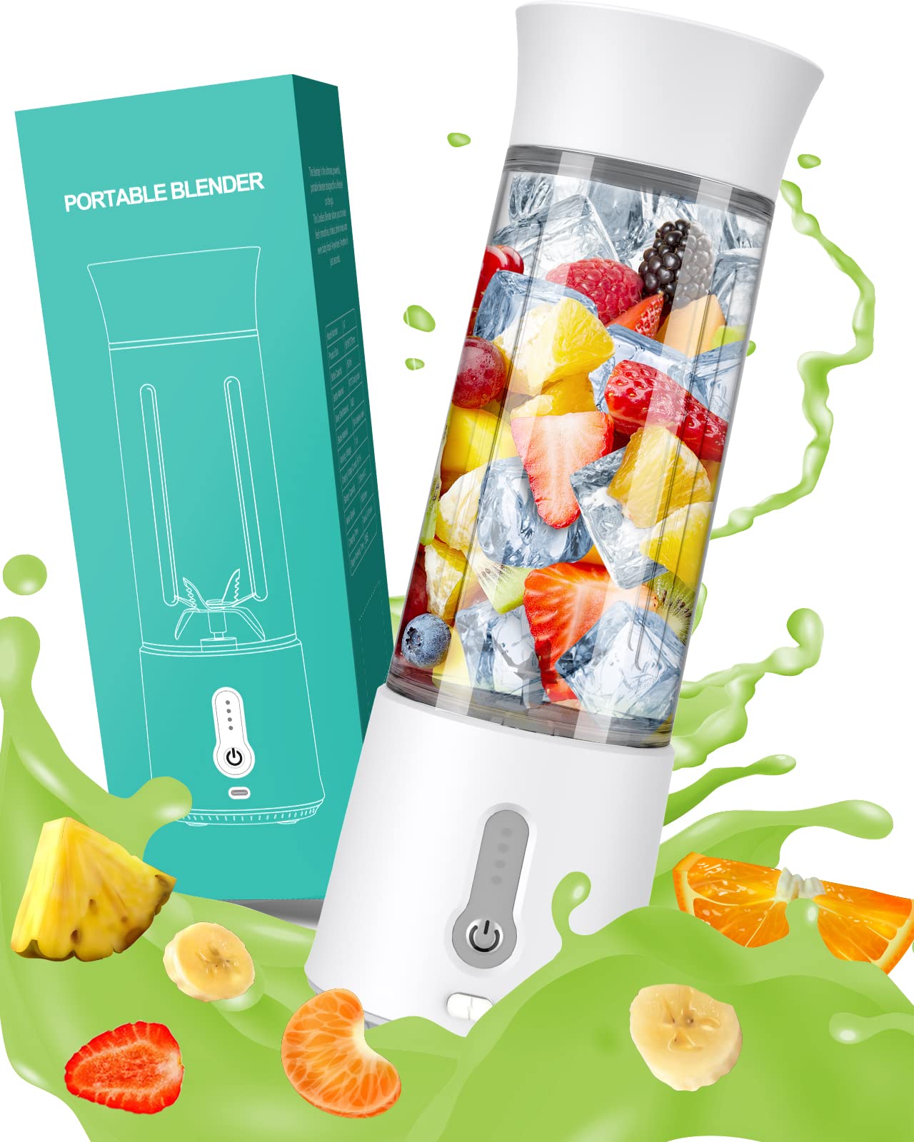 Portable Blender, Portable Blender for Shakes and Smoothies, Personal Size Blender for Shakes and Smoothies with 6 Blades, 17 Oz USB Rechargeable Mini Blender shake Smoothie for Kitchen/Travel/Gym