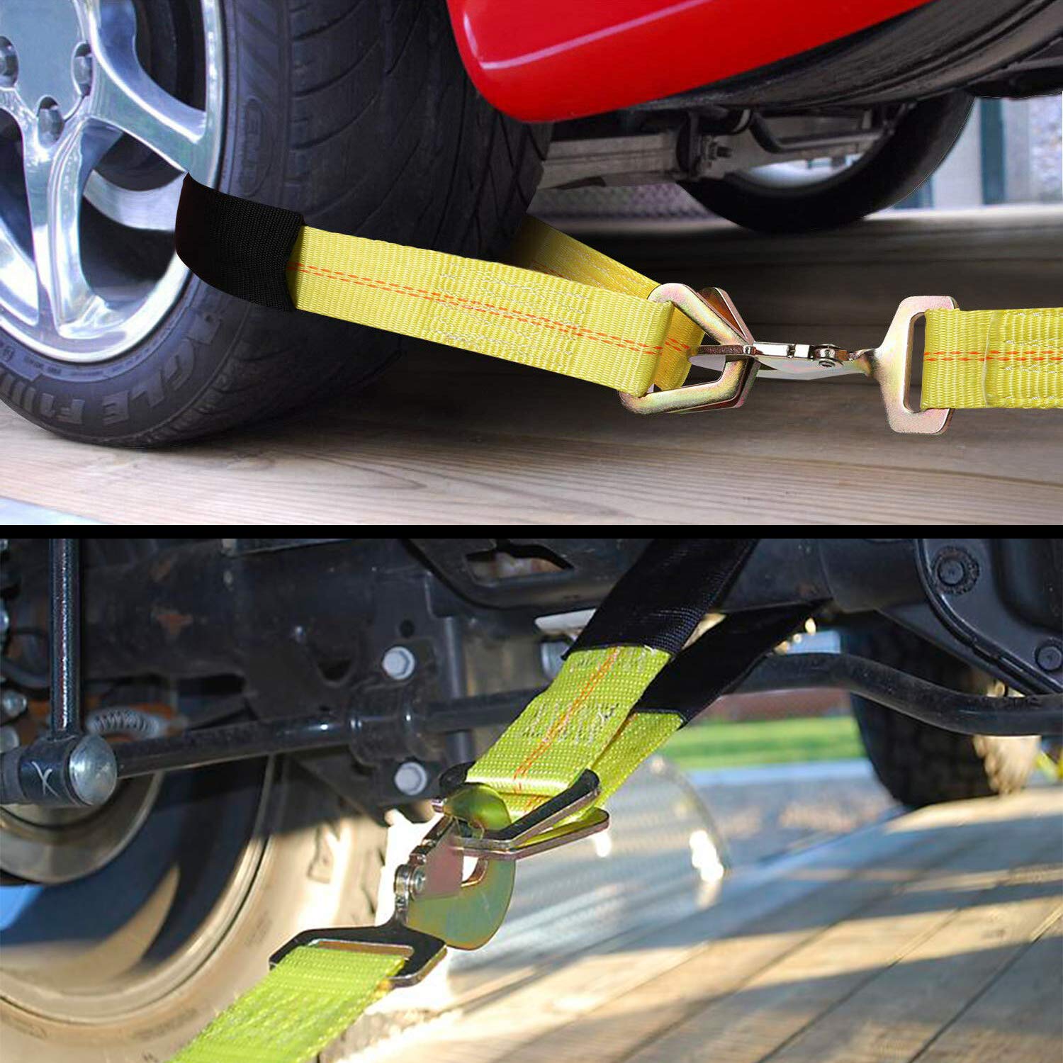 KJE Axle Tie Down Strap, 2"X36" Premium Axle Tie Down Strap with D-Ring Up to 10000lbs Capacity and Protective Sleeve-High Tension Proof & Heavy-Duty (1PSC x 10000LBS)