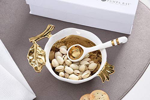 Pampa Bay Get Gifty Bowl and Spoon Set for Soup, Snacks, Nuts and More, Gold Pomegranate