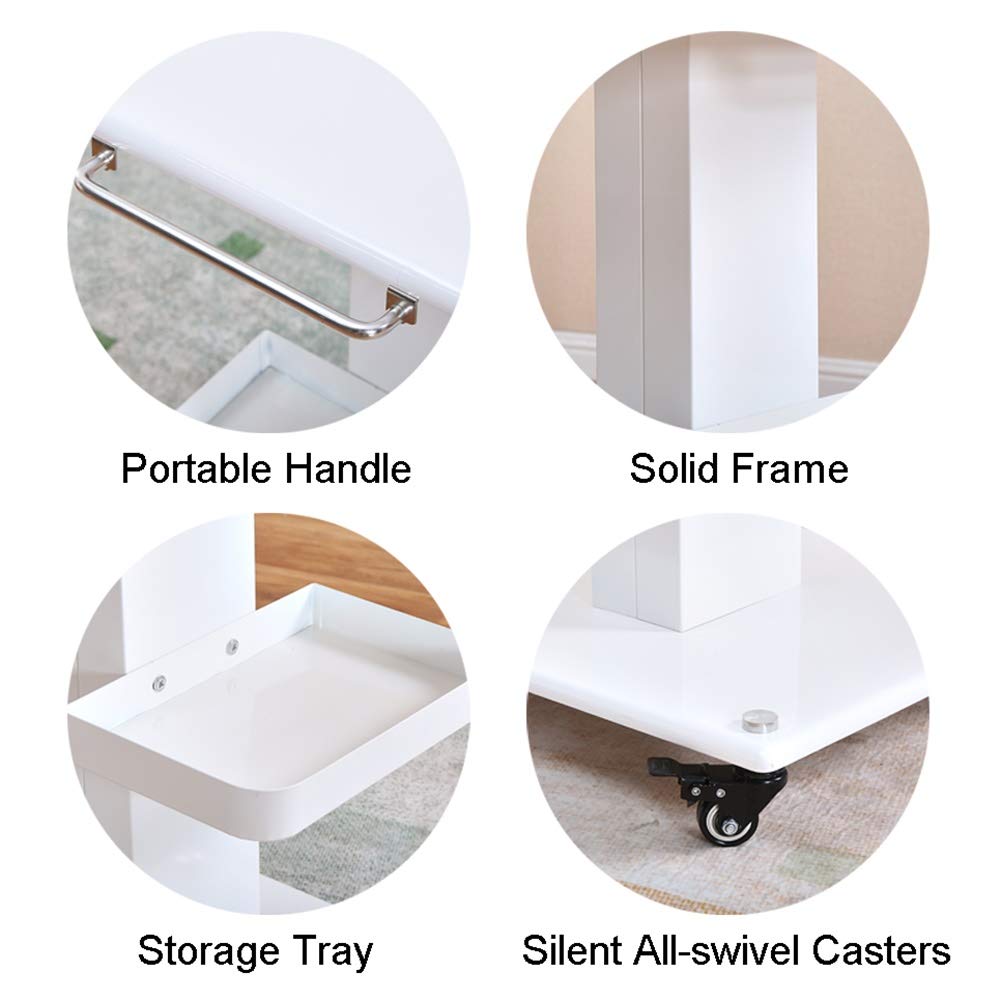OMOONS Beauty Salon Cart Trolley White Beauty Rolling Trolley with Portable Handle, Mobile Spa Equipment Storage Utility Cart/White/46X40X70Cm