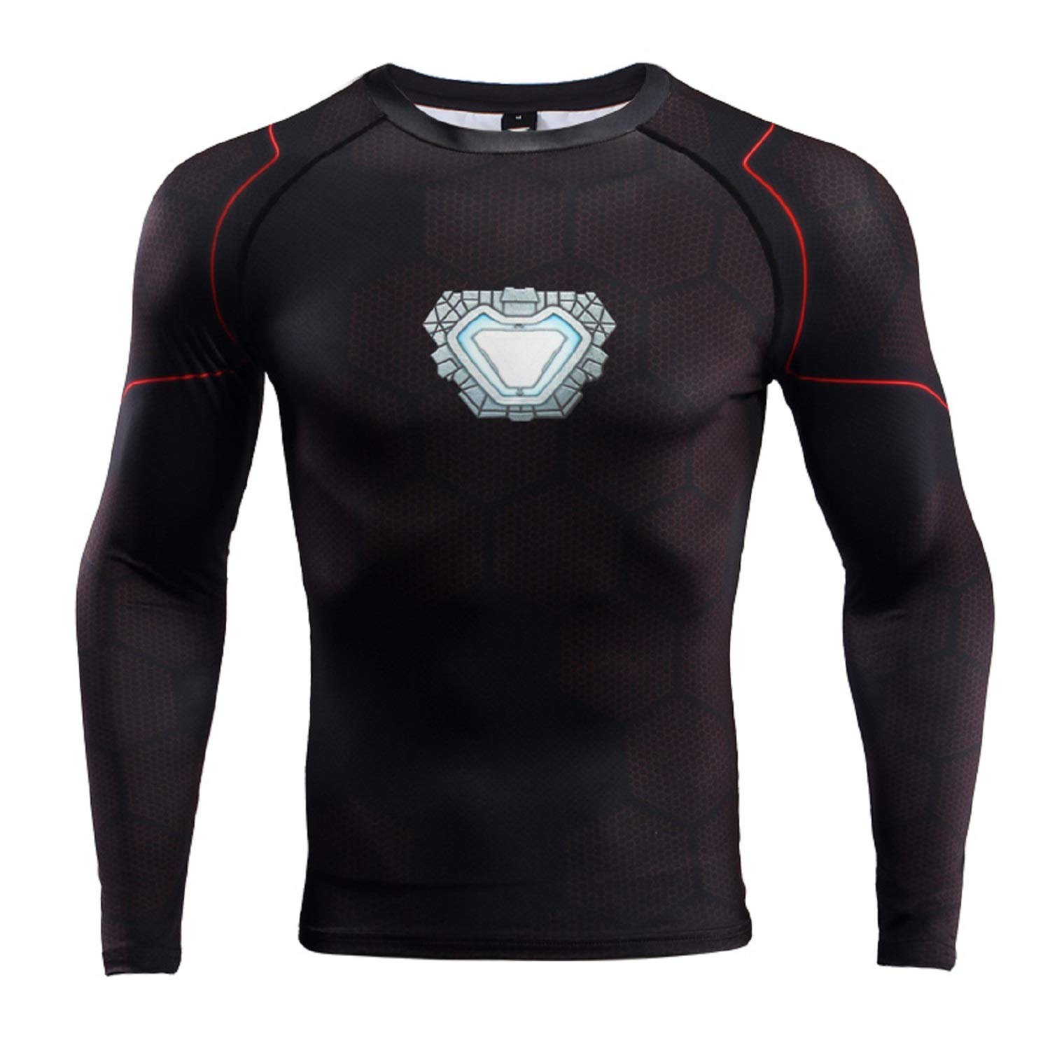OUIKOS Men's Compression Sport Fitness Shirt 3D Print Workout Quick-Drying T-Shirt (Large,Brick red)