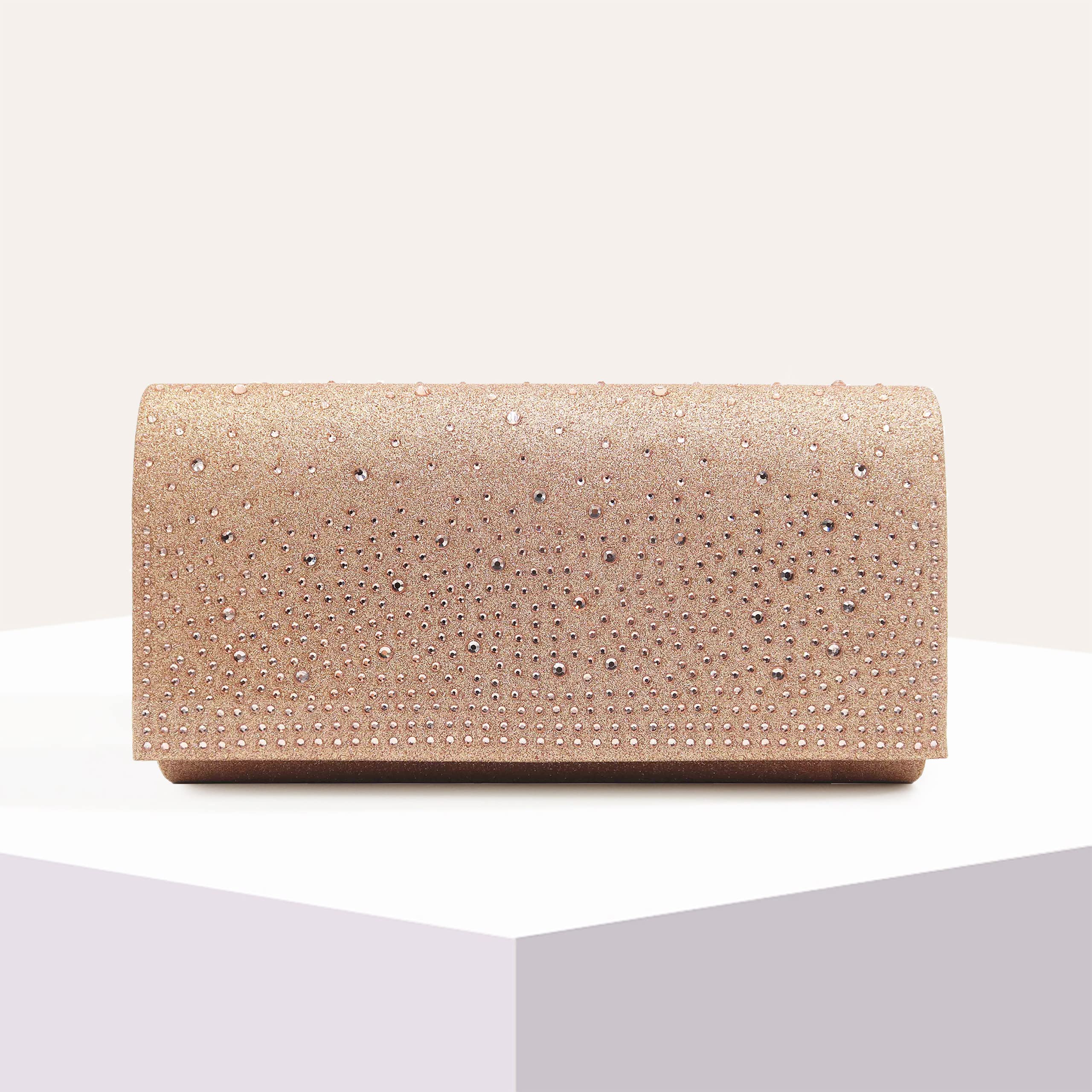 OOTD LAND Womens Evening Bag Glitter Clutch Purse for Wedding Party with Rhinestone (Champagne)