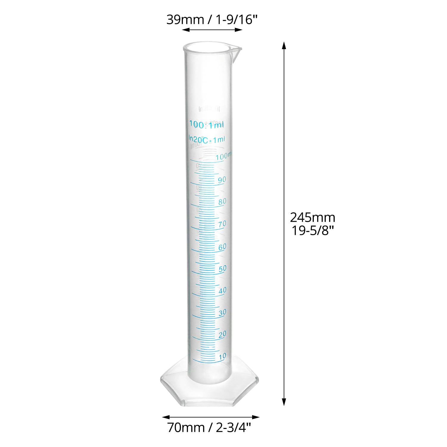 QWORK 100ml Polypropylene Plastic Beakers β Laboratory Test Beakers with Hexagonal Base, 20-Pack Transparent Measuring Cylinder Dual-Sided Measurement Lines, Science Projects & Home Use
