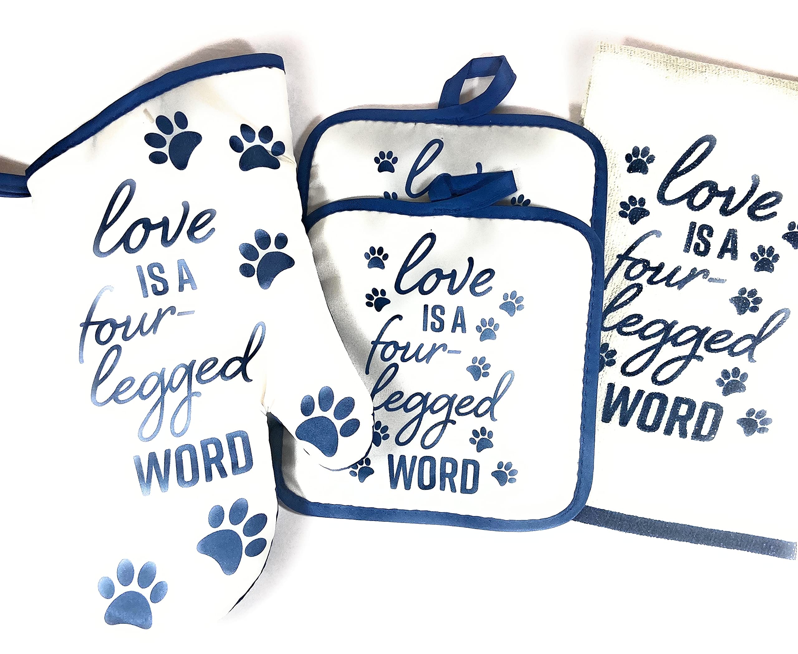 Kitchen Set -Oven Mitts and Pot Holders Sets with Kitchen Towels,- Heat Resistant Oven Gloves,Soft - -,Multi-Function Potholders Perfect for Cooking , Baking (4pcs) Love is a Four Legged Word