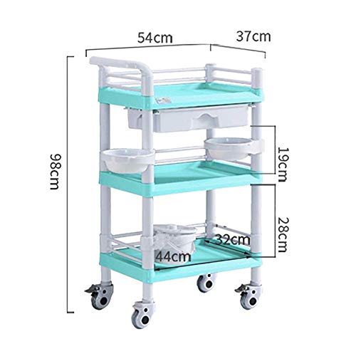 OMOONS Storage Hand Trucks,Kitchen Movable Trolleys, Portable with Drawers Dirt Bucketbeauty Salon Rolling Trolley on Wheel,220-330Lbs Load Capacity/Green/54 * 37 * 98Cm