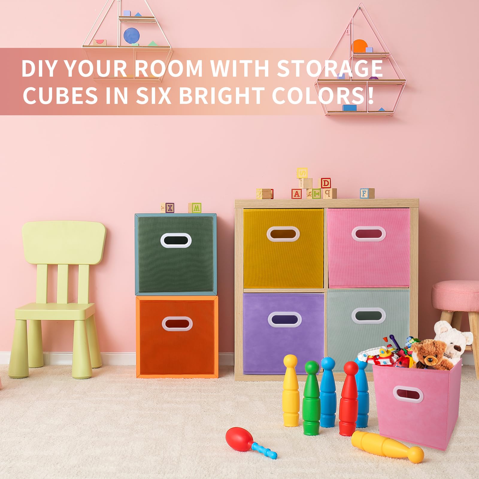 Storage Cubes, 11-inch Cube Storage Bin, 6 Sets Foldable Fabric Storage Cubes With Handles, 6 Cube Storage Organizer, Storage Cube Bins for Toys, Clothes and Books (Multicolour) (Multicolour)