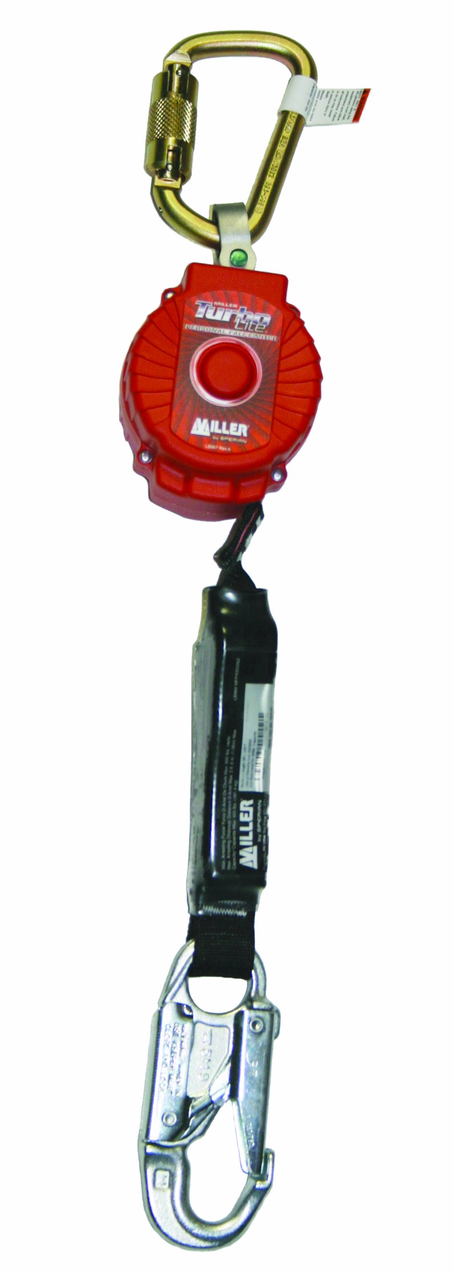Honeywell MFL-1/6FT Miller TurboLite Personal Fall Limiter with Steel Twist-Lock Carabiner Unit Connector and Locking Snap Hook End Connector