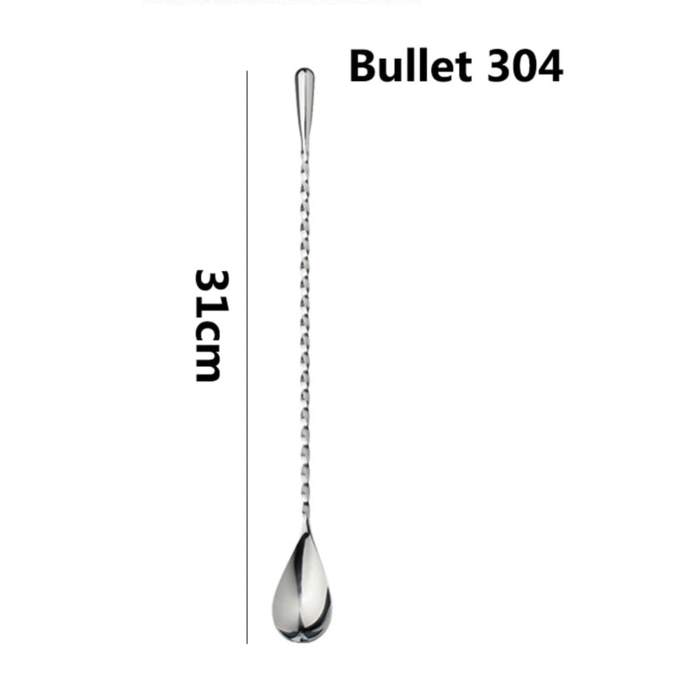 Nanli Wooden Cocktail Muddler 12 Inch Spiral Mixing Spoon Stainless Steel Shaker Spiral Spoon for Home Making Drinks Juice Cocktails