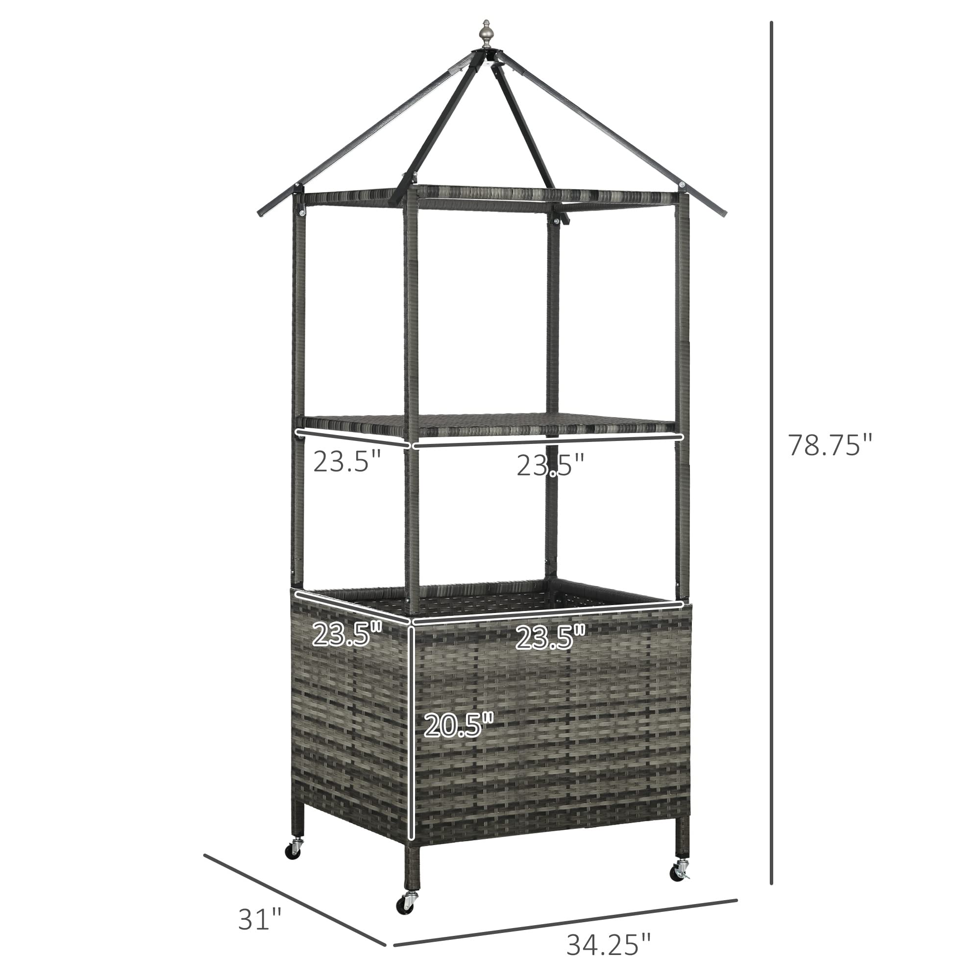 Outsunny Outdoor Towel Valet Caddy, Covered Poolside Towel Holder Rack, Shelf, Basket, Rolling PE Rattan Wicker Storage on Wheels, Gray