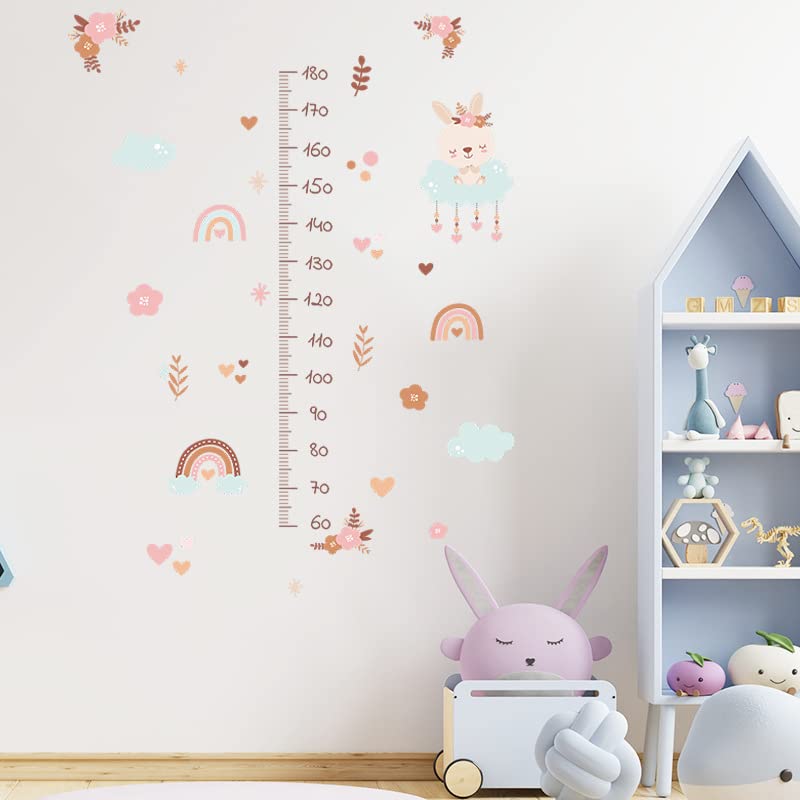 Rainbow Rabbit Flower Height Stickers Children's Room Kindergarten Home Decoration Wall Stickers self-Adhesive(Color 60-180cm)
