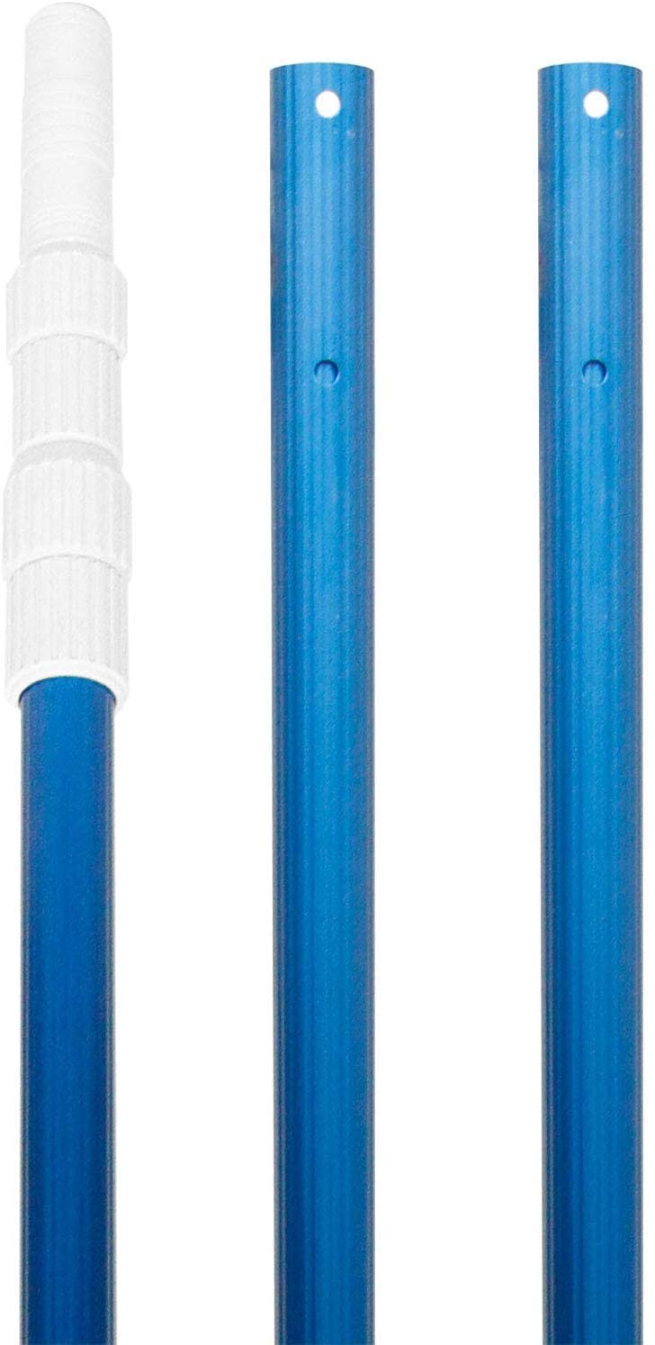 POOLWHALE Professional 12 Foot Blue Anodized Aluminum Telescopic Swimming Pool Pole,Adjustable 3 Piece Expandable Step-Up,for Skimmer Nets, Vacuum Heads and Brushes, Strong Grip & Lock