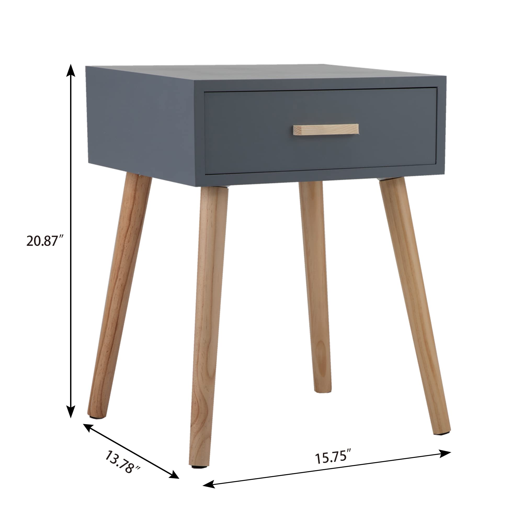 JAXPETY Set of 2 Morden Nightstands with Solid Wood Legs, Bedside Table Night Stands for Bedroom, End Table with Storage Drawer, Grey