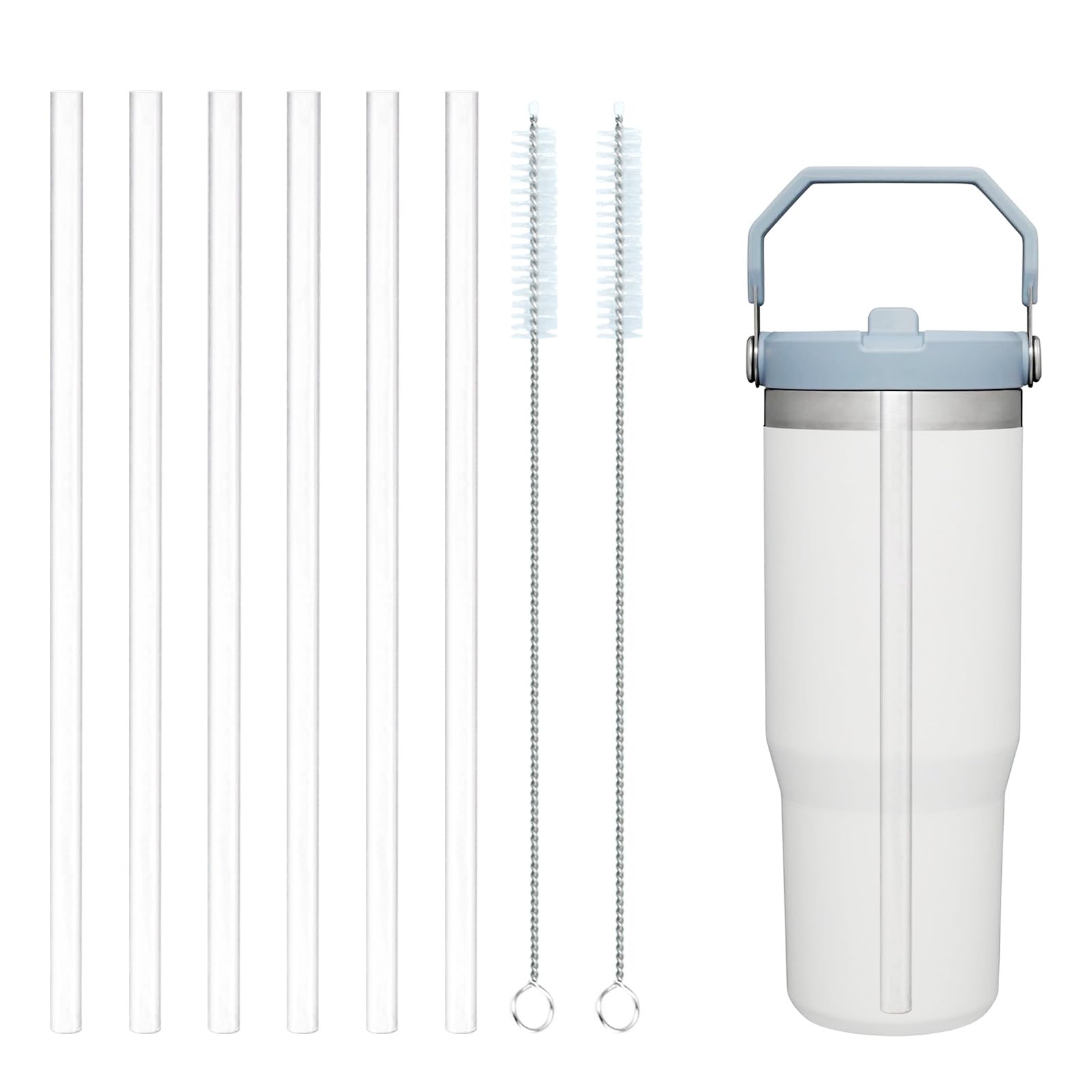 Plastic Straws for Stanley Iceflow 30oz Tumbler,6 Pack Replacement Clear Straws with 2 PCS Straw Cleaner Brush, Reusable Straw for Stanley 30 oz Iceflow Flip Cup (Clear, for Stanley Iceflow 30oz)