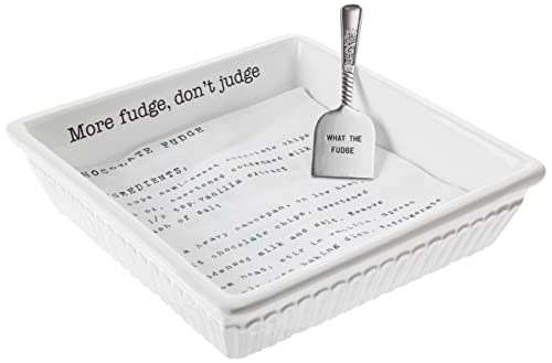 Mud Pie FUDGE SET, baker 2 1/2" x 10" x 10" | towel 26" x 16 1/2" | spatula 6"