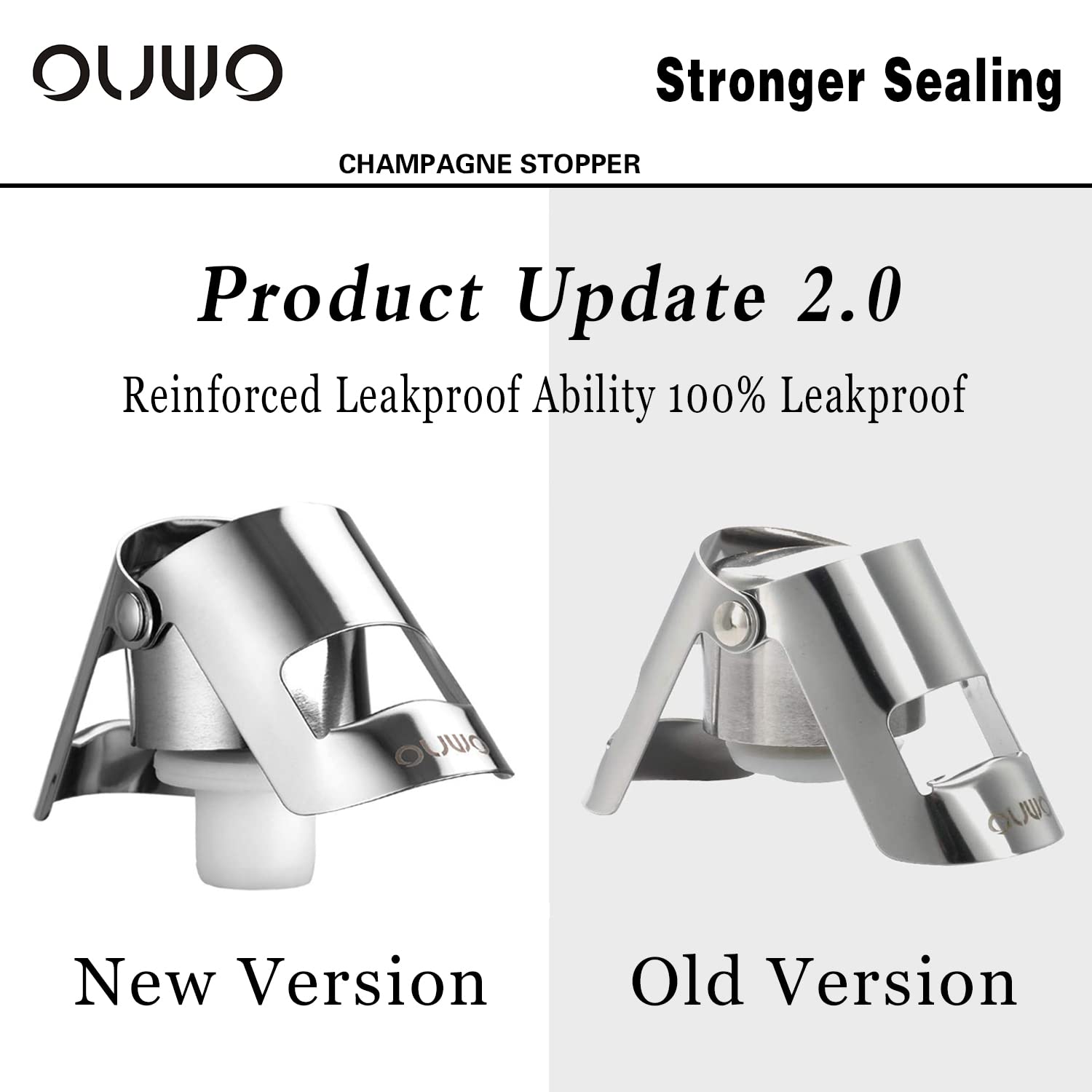 OUWO Champagne Stopper 6 Pack Stainless Steel Champagne Save with Food Grade Silicone,Leak-Proof Bubble Retaining Saver,Suitable for Champagne Prosecco Cava and Sparkling (Silver)