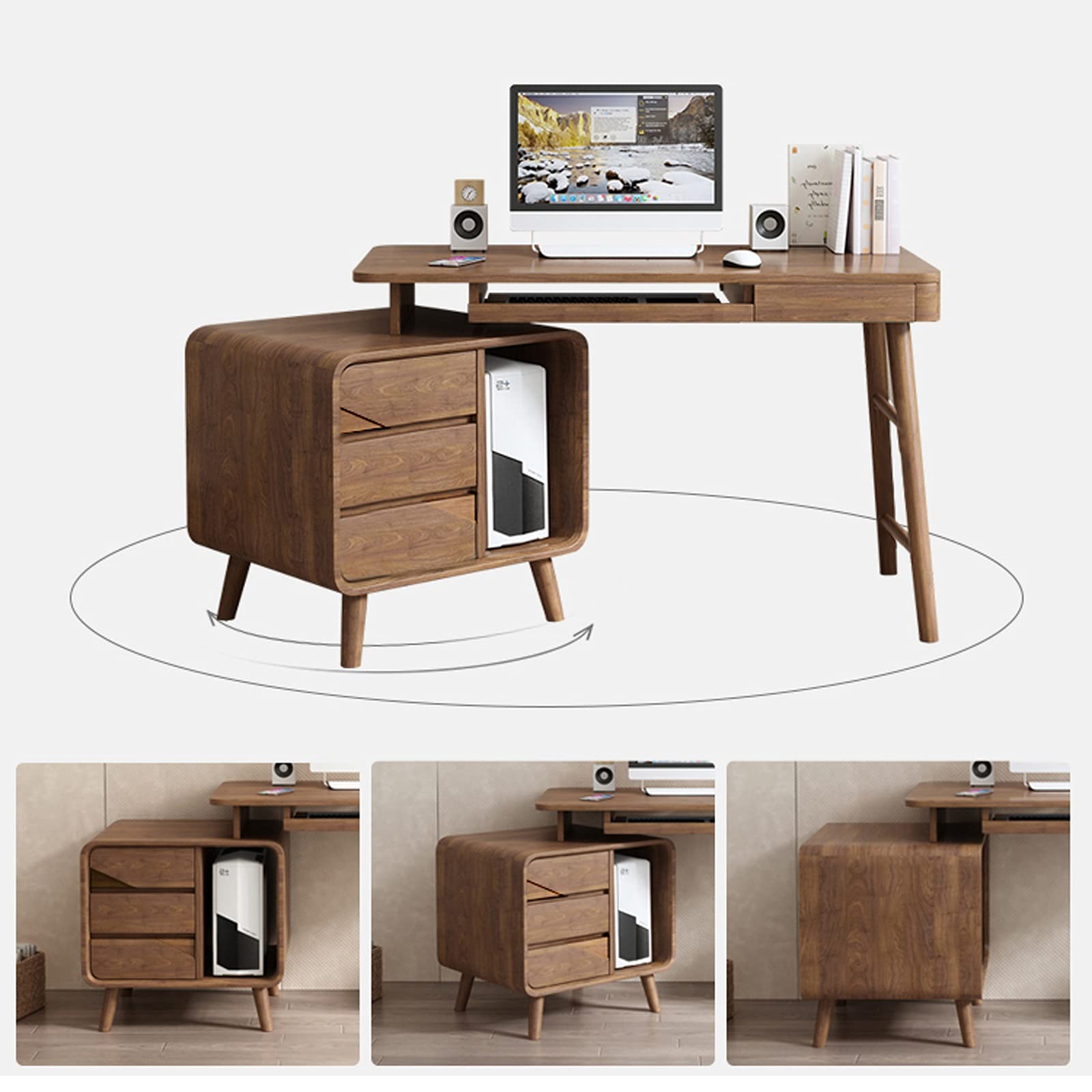 HONGFEISHANGMAO Office Desks Stable Wooden Desktop PC Desk with Lockers, Drawers and Keyboard Tray Modern Home Working Study Table Scalable Study Room Workstation Gamer Tables