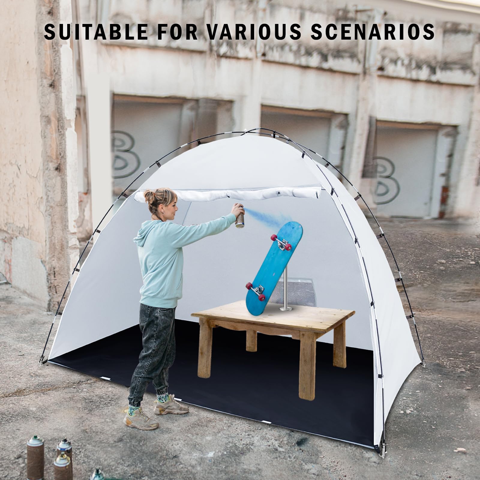 Portable Paint Booth Tent, Siebwin Extra Large 10x6x6.5ft Spray Paint Tent with Built-in Floor & Mesh Screen & Windproof Hooks for Furniture DIY Hobby Tool Spray Paint Shelter