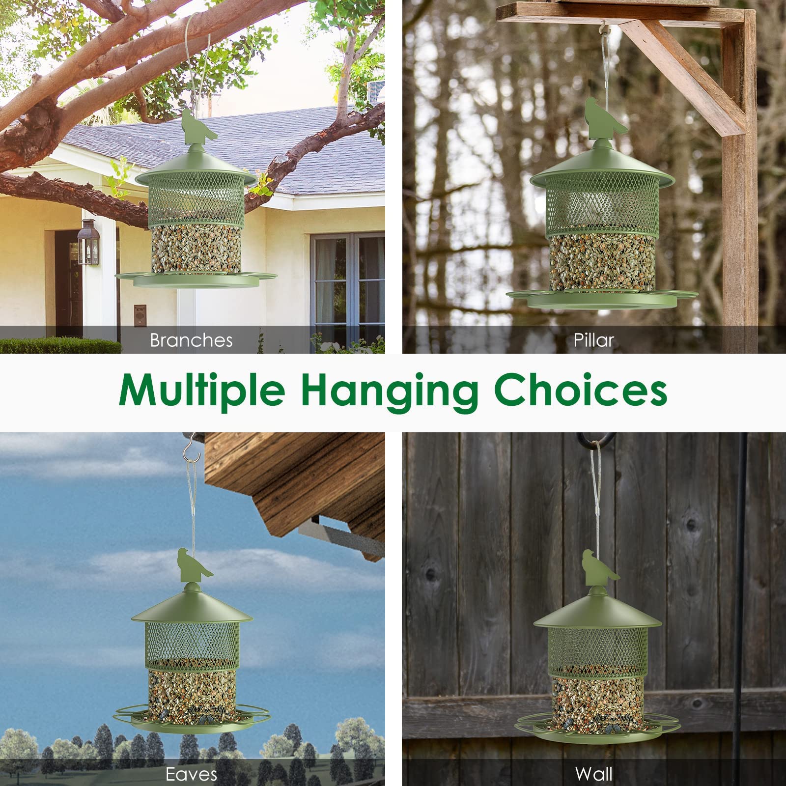 Outdoors Hanging Metal Bird Feeder: Digipettor 4 lbs Large Capacity Mesh Squirrel-Proof Wild Bird Seed Feeder for Garden Yard Outdoors Decoration, Green