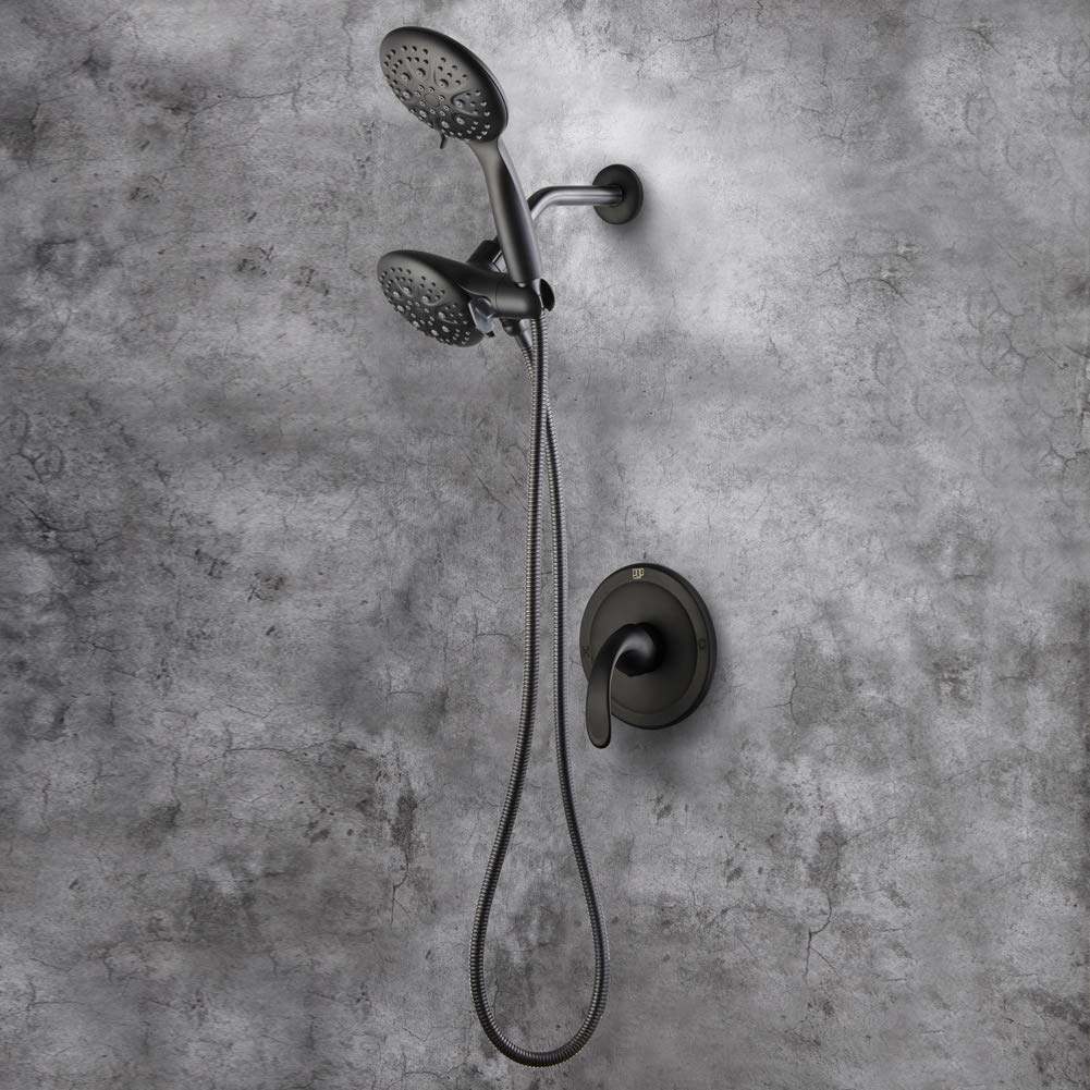 POP SANITARYWARE Black Dual-Function Shower Faucet Set with Valve Bathroom High Pressure 35 Setting Dual 2 in 1 Shower System with Handheld Showerhead 3-way Water Diverter Shower Trim Kit