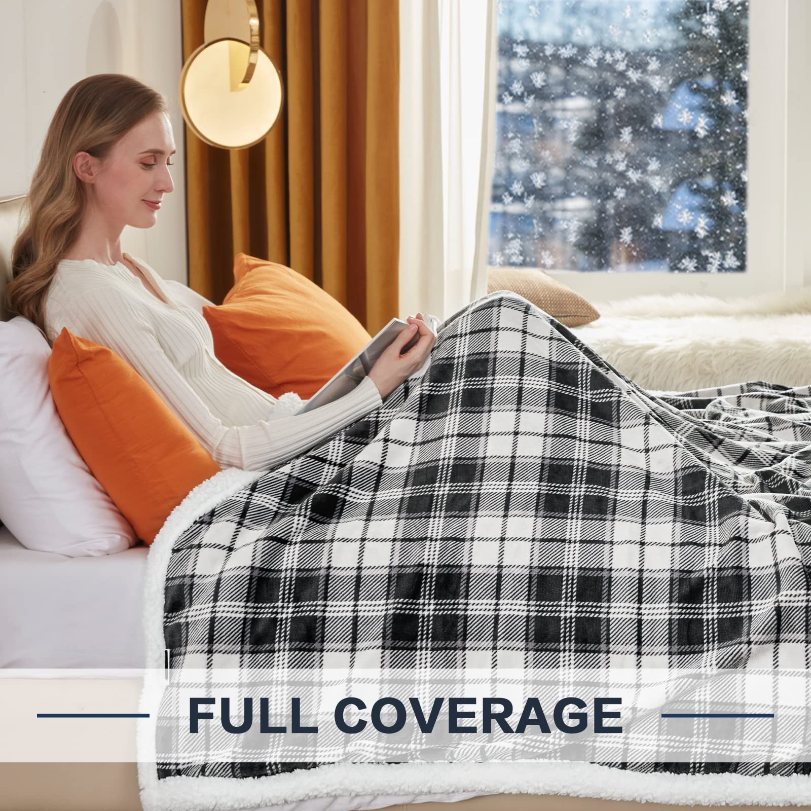 inhand Sherpa Throw Blanket, Plaid Warm Cozy Soft Throw Blankets for Couch, Bed, Sofa,Reversible Fluffy Plush Flannel Fleece Blankets and Throws for Adults Women Men(Grey, 50”x 60”)