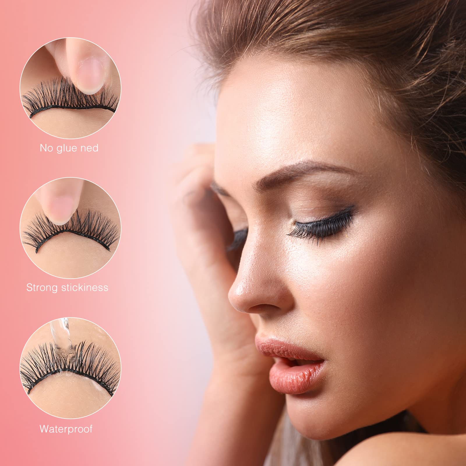 Self Adhesive Eyelashes, Reusable False Eyelashes, Four Styles Waterproof False Eyelashes (4 Pairs)