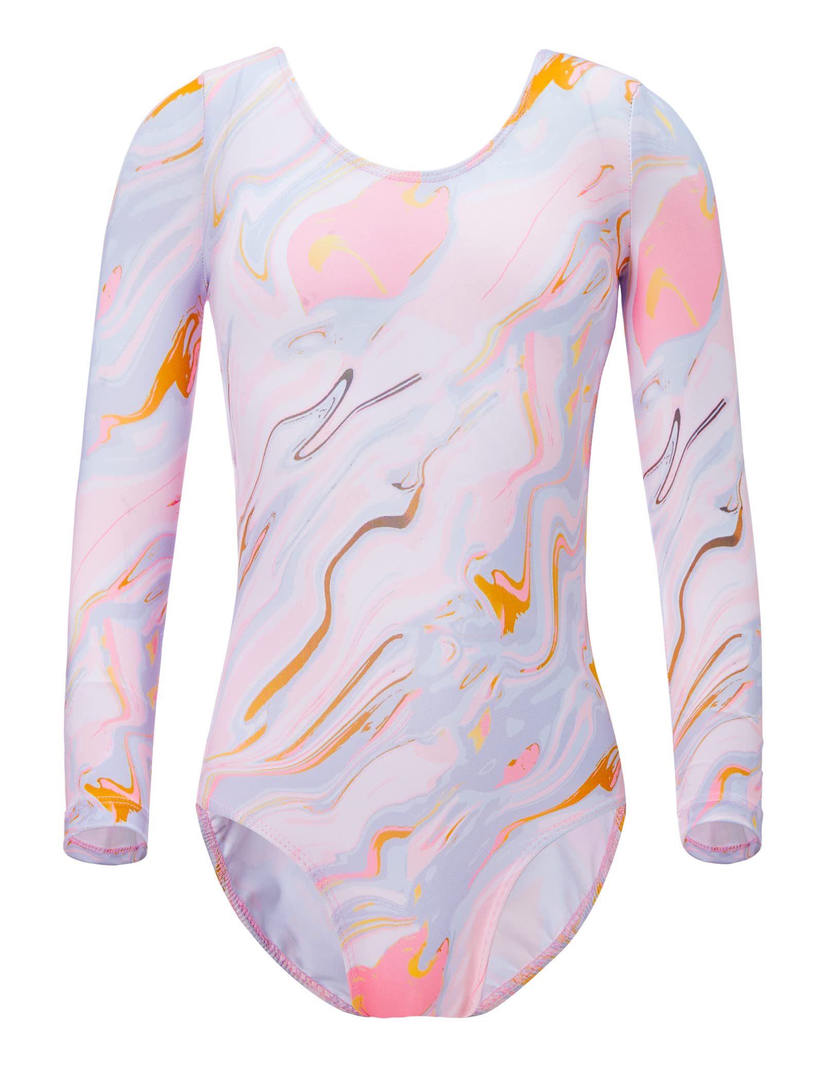 rainbowsnow Toddler Gymnastics Leotards for Girls Long Sleeve Leos Size 3t 4t Pink 3d Printed Fitted Classic Quick Dry Practice Bodysuits Gym Outfits