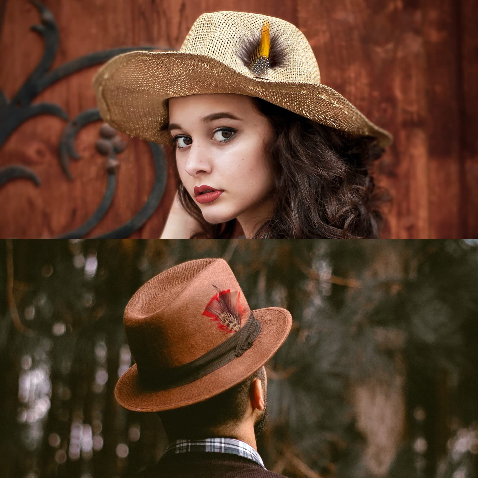 MIX BROWN Hat Feathers, Assorted Natural Feather Packs Accessories for Fedora Cowboy Hats, Pork Pie Trilby Hats (11 PCS)