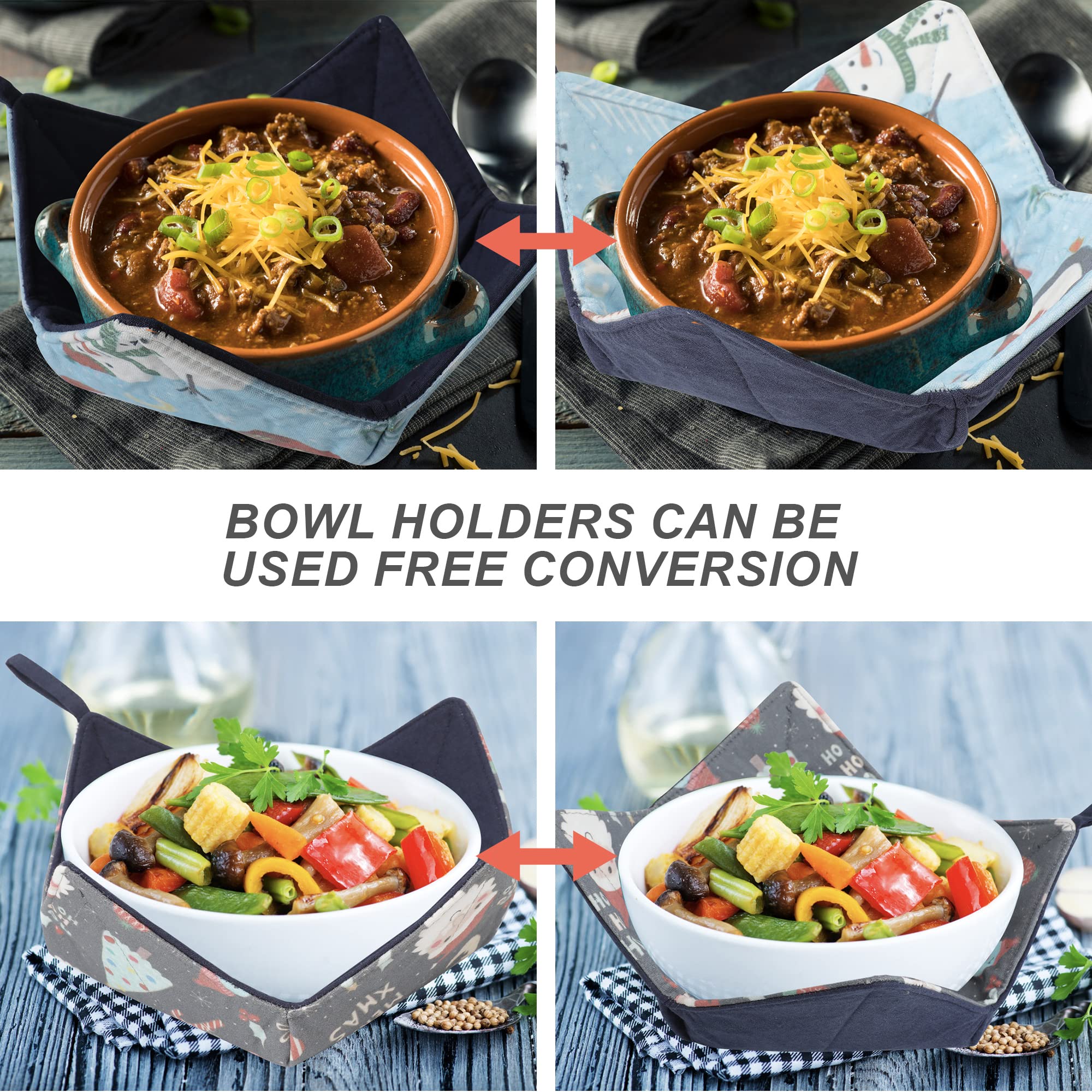 Mepple Microwave Bowl Cozy,Hot Soup Bowl Holders, Multipurpose Potholders for Hot & Cold Foods, Bowl-Shaped Containers, Essential Kitchen Utensils Gadgets, Set of 2,Blue and Grey