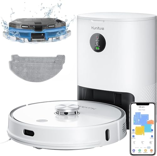 HONITURE Robot Vacuum and Mop Combo,Q6 Pro Robot Vacuum Cleaner with Self-Emptying,4000pa Max Suction Laser Navigator Robotic Vacuum with Smart Mapping,250 Mins Run-Time,App Control,Ideal for Pet Hair