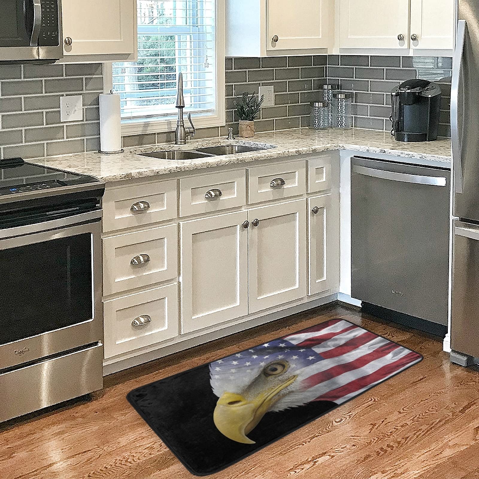 Kitchen Rugs Runner Bald Eagle with USA Flag Doormat Bath Rugs for American Independence Day July 4th Area Rugs for Bathroom Kitchen Indoor 39" X 20"