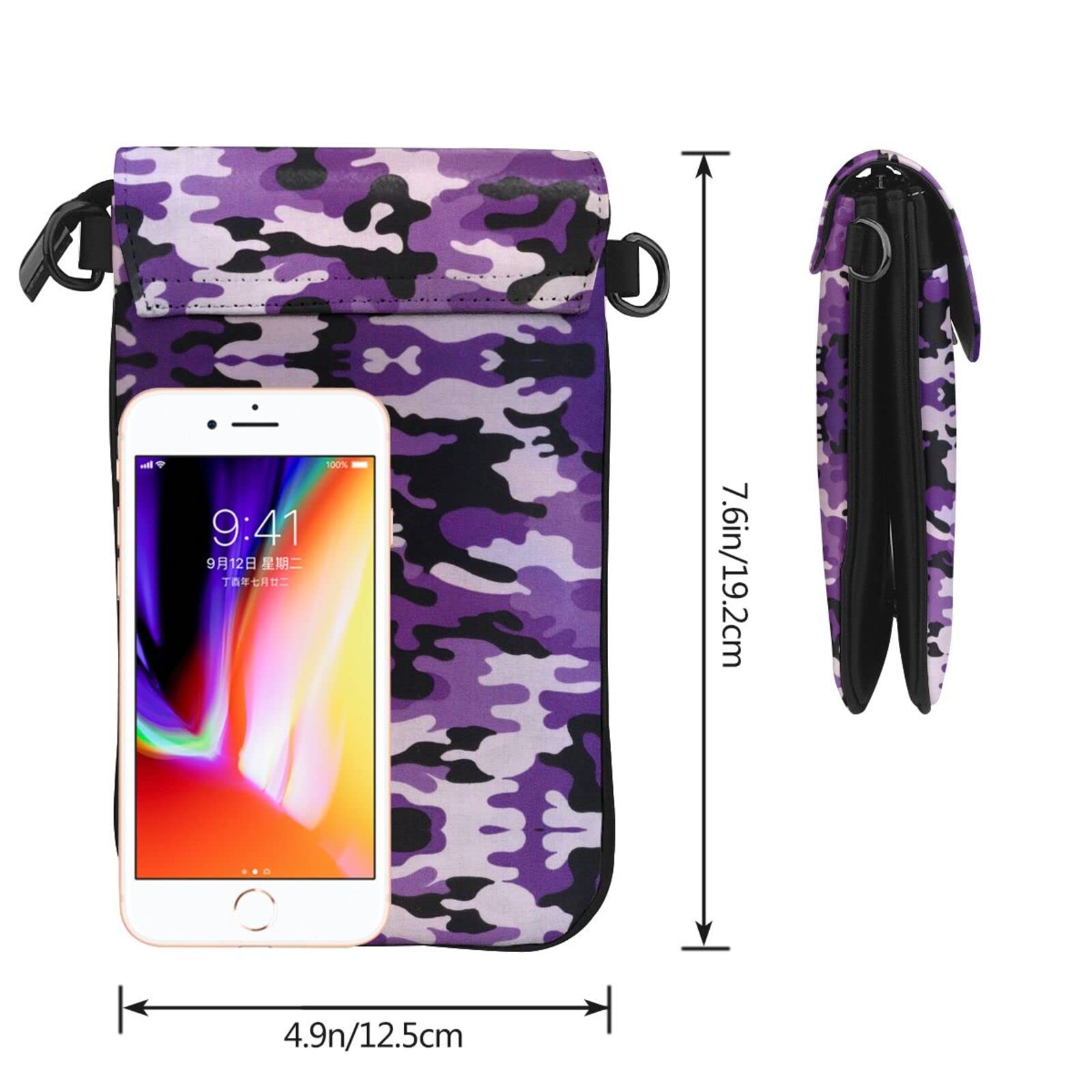 Purple Camouflage Small Crossbody Bag Cell Phone Pouch For Women Wallet Bag Coin Purse
