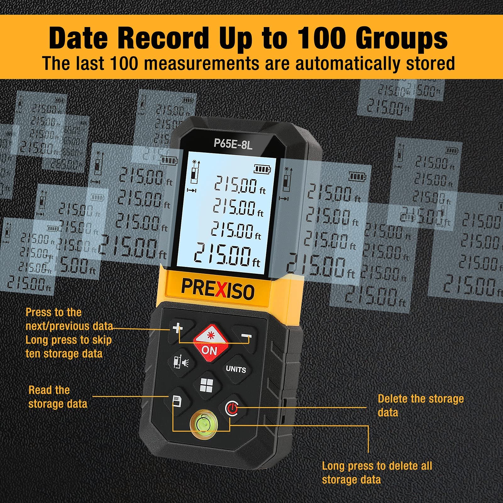 PREXISO 215Ft Laser Measure with Entension for Diagonal Measuring & PREXISO 2-in-1 Digital Laser Tape Measure, 135Ft Rechargeable Laser Distance Meter