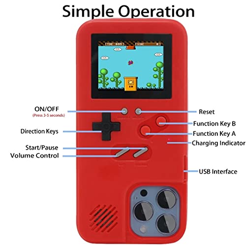 WeLohas Gameboy Case for iPhone 13 Mini,Handheld Retro 168 Classic Games,Color Video Display Game Case for iPhone,Anti-Scratch Shockproof Phone Cover Red