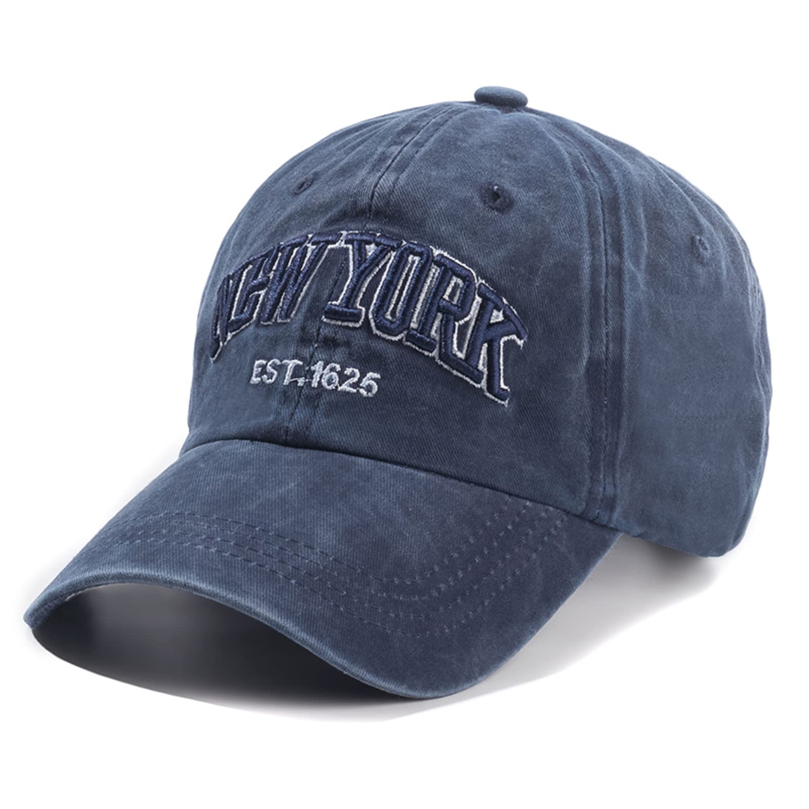 New York Cotton Baseball Cap, Classic Vintage Washed Dad Hat Adjustable Snapback Summer Hats for Men Women Teens Kids Navy Blue