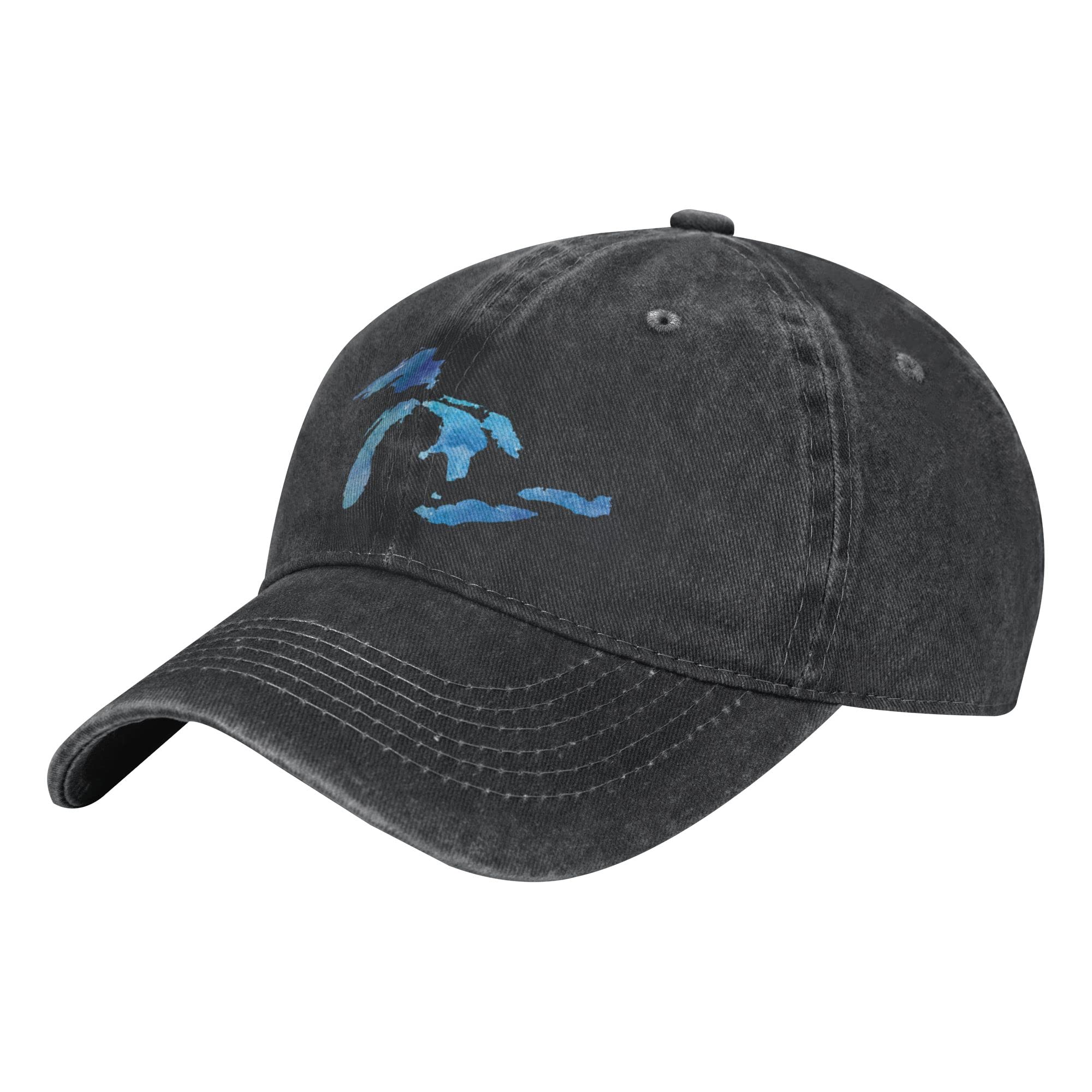 Michigan Great Lakes Unisex Fashion Washed Plain Baseball Cap Adjustable Classic Retro Cowboy Hat Dad Hat Trucker Hat Black