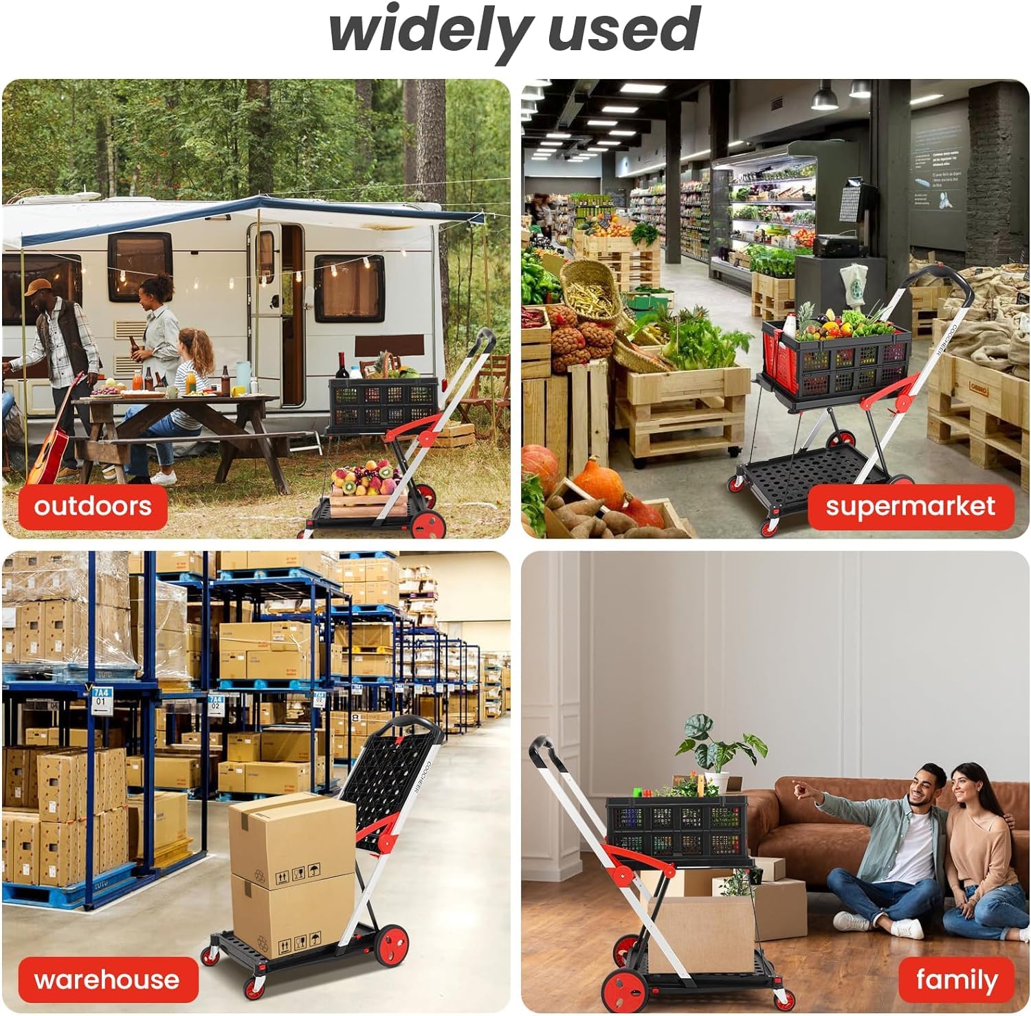Multi Use Functional Collapsible Carts, Shopping Cart with Storage Crate, Mobile Folding Trolley, Portable Folding Cart, Shopping Cart Folding Trolley for Home, Groceries